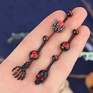 OUFER 4PCS Belly Button Rings Navel Rings Surgical Steel Black Ghost Belly Piercing Jewelry Belly Rings for Women