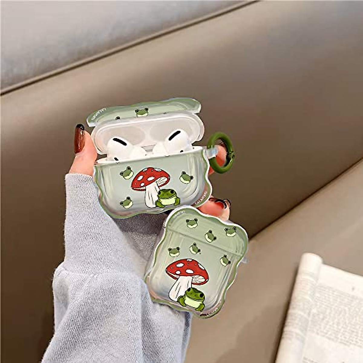 LALAPOPO Compatible with Airpods Pro Case Frog, Cute Case with Keychain for Women Girls Kids Clear Thin Soft Silicone Kawaii Cartoon Protective Cover for AirPods Pro Charging Case
