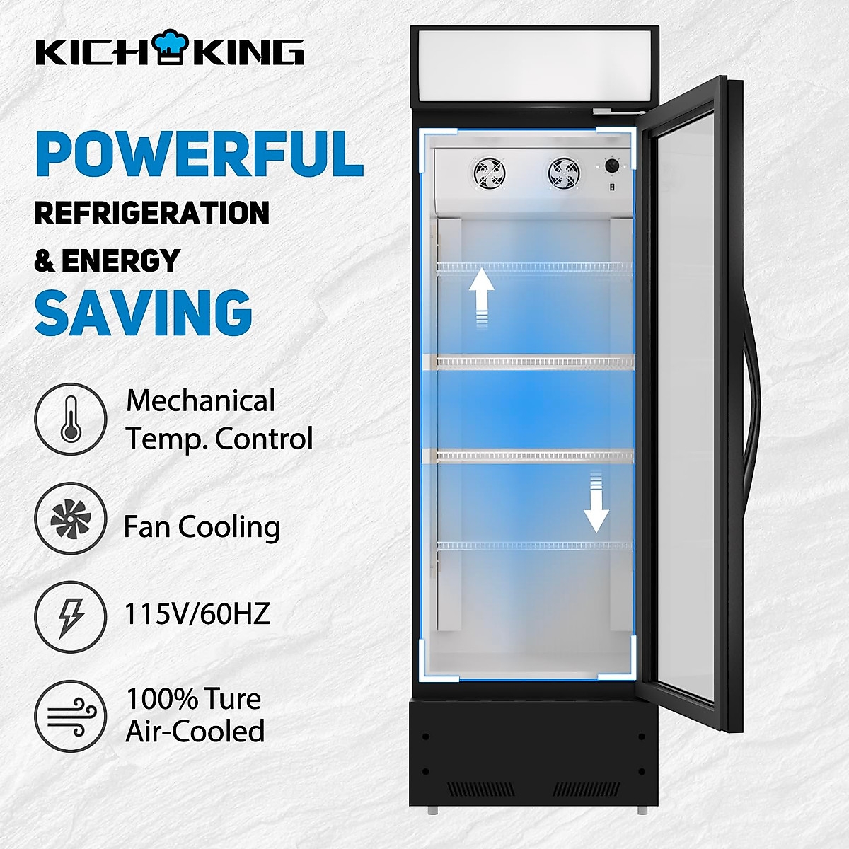 KICHKING 8.0 Cu.ft Merchandiser Refrigerator, 35~46?, 21.7" W Glass Door Upright Display Refrigerator, Light Box Beverage Cooler, LED Lighting, Drink Fridge-Black, for Home Restaurant Grocery Stores