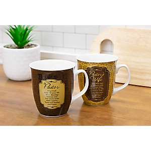 Dicksons Pastor & Pastor's Wife Filigree Medallion 16 Ounce Stoneware Coffee Mugs Boxed Set of 2