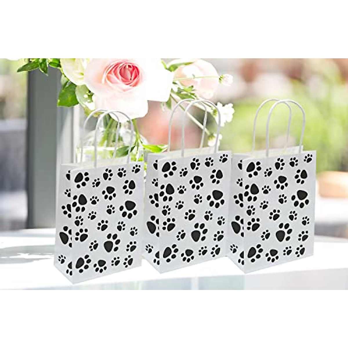 YYaaloa 30pcs Small Gift Bags with Handle Bulk Paw Print White Party Favor Paper Shopping Bags for Kids Birthday Xmas Party Supplies Retail Bags (Paw Print White, Small 30pcs)