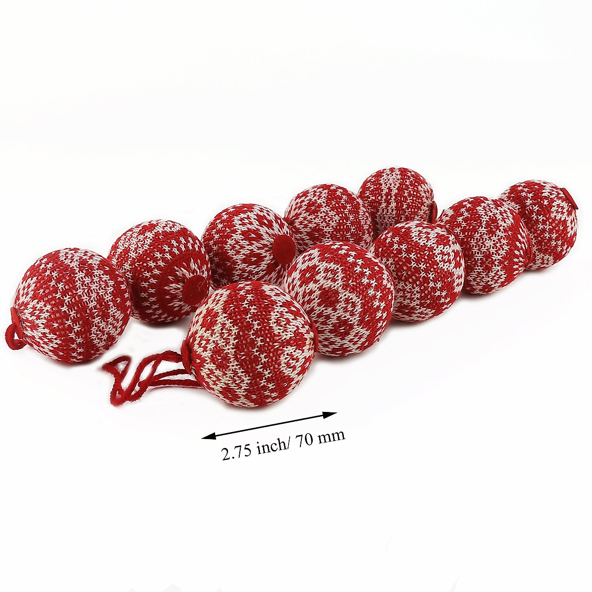 WEWILL 2.75" 10 PCS Red Knitted Sweater Christmas Ball Christmas Tree Ornaments Festival Xmas Party Gifts Decorations Snowflake Pattern