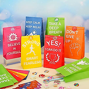 30 Pcs Motivational Party Favor Bags, Inspirational Quote Small Gift Bags, 6 Solid Colored Small Paper Bags, Candy Goodie Paper Treat Bags for Kids Birthday Baby Shower, 9.45 x 5.12 x 3.15 Inches