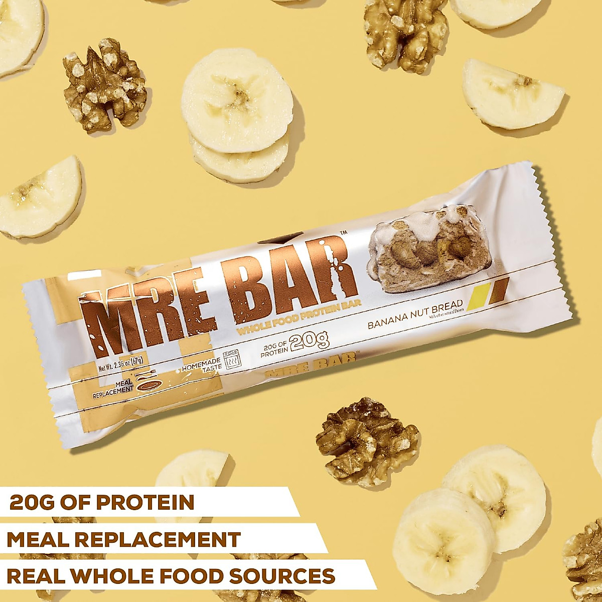 REDCON1 MRE Protein Bar, Chocolate Chip Cookie Dough - Contains MCT Oil + 20g of Whole Food Protein - Easily Digestible, Macro Balanced Low Sugar Meal Replacement Bar (12 Bars)