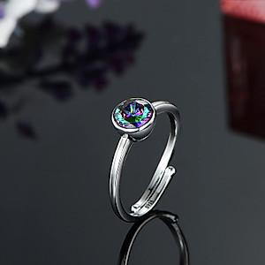 VOLUKA Created Mystic Topaz Rainbow CZ Rings for Women 925 Sterling Silver Wedding Engagement Adjustable Eternity Ring Band for Men