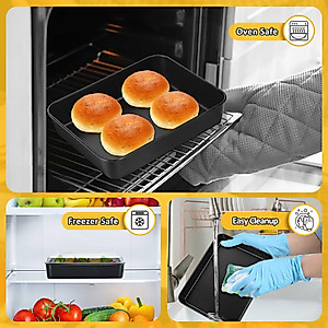 TeamFar Baking Pan with Lid, 9.4 Inch Stainless Steel Lasagna Pan with Black Non-Stick Coating, Roasting Baking Rectangle Cake Pan for Toaster Oven, Non-Toxic & Solid, Easy Clean-(1 Pan + 1 Lid)