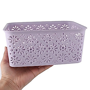 Qtqgoitem Plastic Flower Pattern Home Desktop Storage Box Organizer Basket Light Purple (Model: c4f f8c ba2 bae 02e)