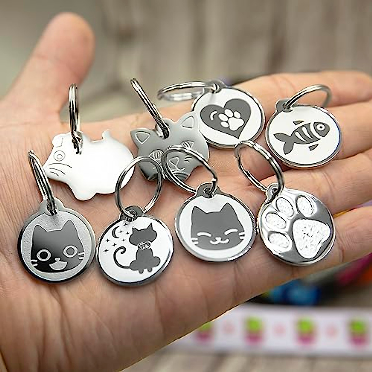 Stainless Steel Cat ID Tags - Engraved Personalized Cat Tags Includes up to 4 Lines of Text with Cat Shape