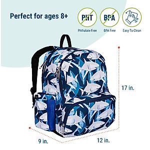 Wildkin 17 Inch Kids Backpack for Boys & Girls, Features Three Zippered Compartment with Interior & Side Pockets Backpacks, Perfect for School & Travel Backpack for Kids (Sharks)