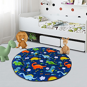 UOMNY Baby Rug Dinosaur Infant Floor Playmat Tummy Time Mat Area Rug Non Slip Baby Round Play Pad Crawling Mat Game Blanket for Children Toddlers Bedroom 47 inch