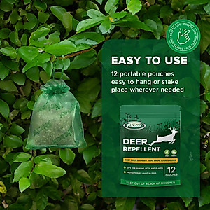 Deer Rabbit Outdoor Repellent Pouches: Deer Deterrent for Garden - Rabbit Repellent for Plants - Safely Repel Deer and Rabbit - Protect Your Yard - 12 Powerful Mint Scent Packs