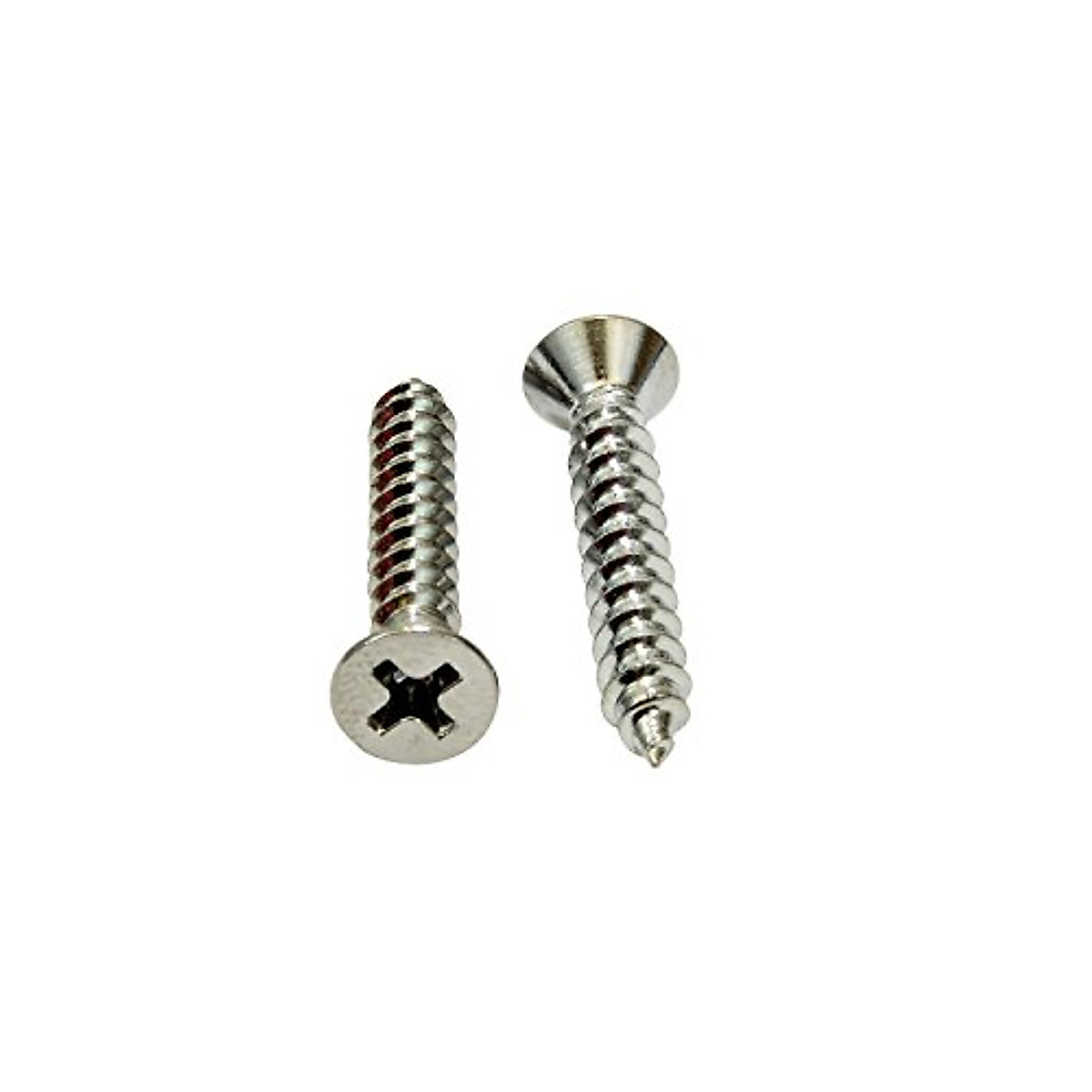 Bolt Dropper 8 x 1-1/4"'' Chrome Coated Stainless Flat Head Phillips Wood Screw, (25 Pack), 18-8 (304) Corrosion Resistant