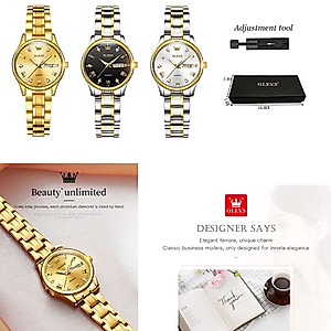 OLEVS Watches for Women 14k Gold Tone Ladies Watches Waterproof with Day and Date Stainless Steel Woman Wrist Watches,Simple Dress Small Face Lady Watch Fashion Elegant Classic Female Watches