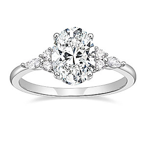TIGRADE 3CT Engagement Ring Oval Cut Cubic Zirconia Marquise Round CZ Eternity Wedding Band for Women Size 3-12, Silver, Size 6