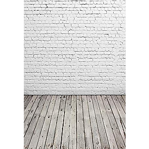 HUAYI 5X7ft White Brick Wall With Gray Wooden Floor Photography Vinyl Backdrop D-2504