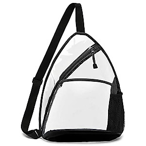 Clear Sling Bag, Stadium Approved Clear Sling Backpack, PVC Crossbody Shoulder Backpack, Transparent Casual Chest Daypack with Adjustable Strap for Men Women Outdoor Travel, Black