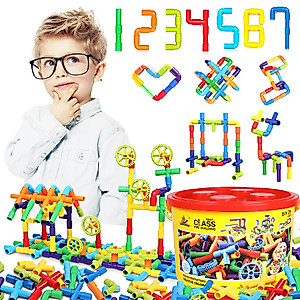 EP EXERCISE N PLAY Kids STEM Building Toys Tube Locks Construction Blocks Set Creativity Interlocking Pipe, Preschool Educational Learning Toys Gift Present for Toddlers Boys and Girls 3-5 (250PCS)