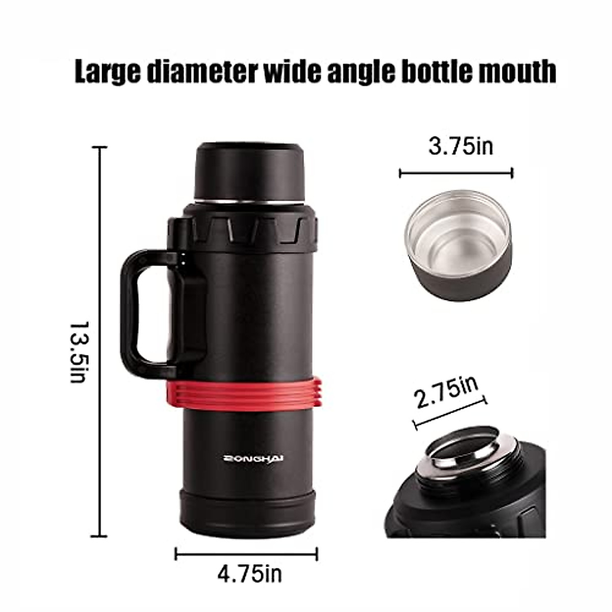 Insulated Water Bottle,Stainless Steel Double Wall Vacuum Bottle with Cup Lid – Thermos for Hot & Cold Drinks or Food-Thermos for Travel–73 oz