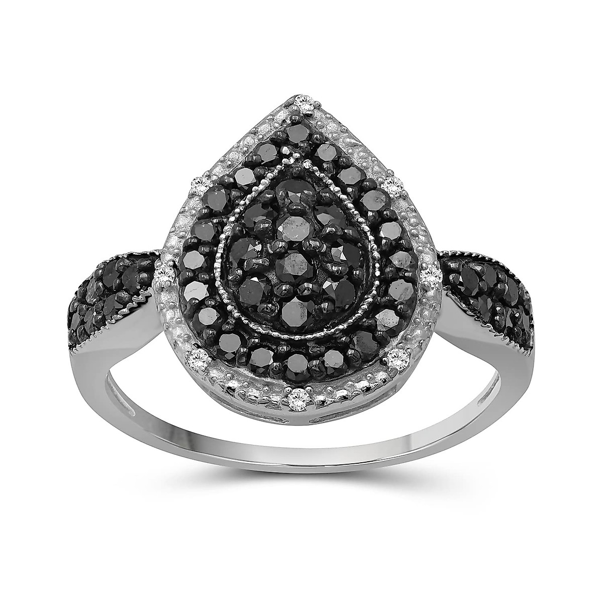 JEWELEXCESS Sterling Silver 1 Carat Black & White Diamond Ring for Women | Diamonds for Everyday Womens Wear