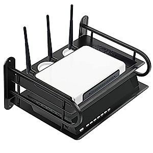 Z-COLOR Black Metal Double Wireless WiFi Router Storage Box / TV Set Box Shelf Wall Hanging Plug Board Bracket Cable Storage Organizer (Small)