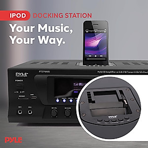 Pyle Home 300W Digital Stereo Receiver System - AM/FM Qtz. Tuner, USB/SD Card MP3 Player & Subwoofer Control, A/B Speaker, IPhone MP3 Input with Karaoke, Cable & Remote - PT270AIU