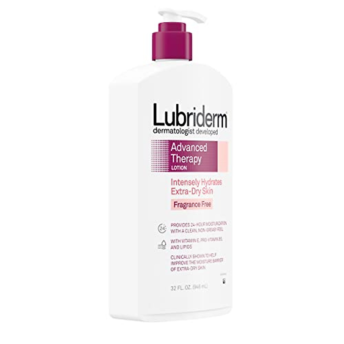 Lubriderm Advanced Therapy Fragrance-Free Moisturizing Lotion With Vitamins E And Pro-Vitamin B5, Intense Hydration For Extra Dry Skin, Non-Greasy Formula, 32 fl. oz