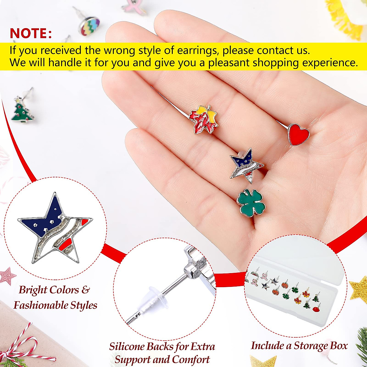Bonuci 9 Pairs Holiday Earrings for Women Christmas Earrings Jewelry Gift Christmas Tree Clover Red Heart Earrings(Elegant Style)