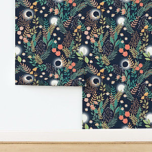 Peel & Stick Wallpaper Swatch - Fireflies Stars Night Bugs Moon Insects Custom Removable Wallpaper by Spoonflower