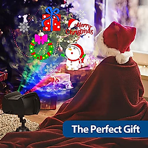 Christmas Projector Lights Outdoor & Indoor,2022 Upgrade Snowflake Projector Light with Remote Control Timer，LED Moving Patterns & Ocean Wave Waterproof for Xmas Birthday Party Holiday Decorations