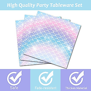 ZOIIWA 96 Pieces Mermaids Themed Party Decorations Mini Under the Sea Party Tableware for Girls Clam Shell Party Dessert Plates Napkins Forks for 24 Guests Birthday Party Favors