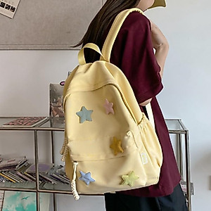 MININAI Y2K Aesthetic Backpack Preppy Backpack Cute Trendy Star Backpack Laptop Backpack Back to College Supplies (Yellow,One Size)