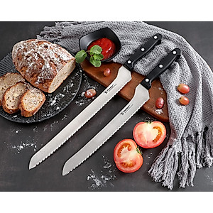 HUMBEE, 10 inch Offset Bread Knife Serrated Knife Wave Edge Blade
