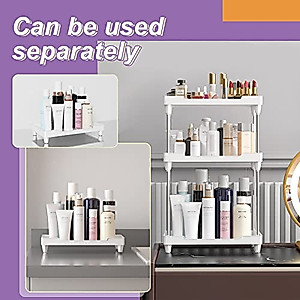 Bathroom Organizer Countertop, 3-Tier Vanity Tray Corner Shelf for Makeup Cosmetic Perfume Skincare Bathroom Supplies and More, Multi-Functional Acrylic Organizer in Vanity Dresser and More - White