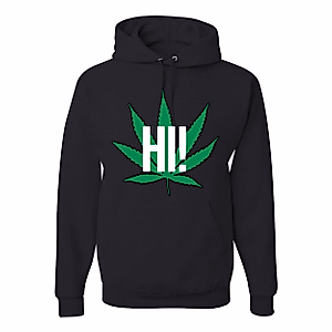 Wild Bobby Hi Funny Marijuana Pot Leaf Weed Unisex Graphic Hoodie Sweatshirt, Black, X-Large