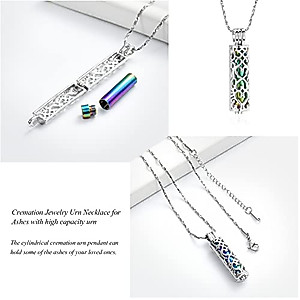 Cremation Urn Pendant Necklace with Hollow Cylinder Vial Keepsake Urn Cremation Jewelry Memorial Lockets for Ashes for Women Men (Silver Colorful)