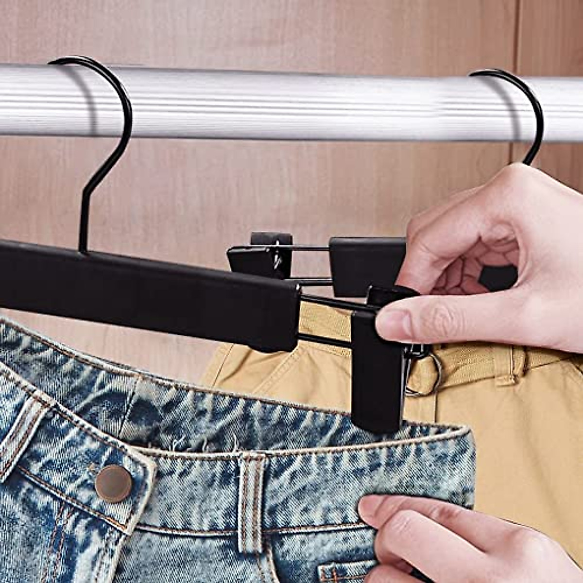 Pants Hangers with Clip 20 Pcs, Rotatable Hook, Durable and Sturdy Skirt Hangers Suit for Jeans, Socks