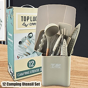 Kitchen Utensils Set-Cooking Utensils Set, 13-in-1 Kitchen Set with 8 Pieces Cooking Utensils+5 Pieces Knife Set with Block, Kitchen Utensils Non Stick and Heat Resistant Large Silicone Spatula, Khaki