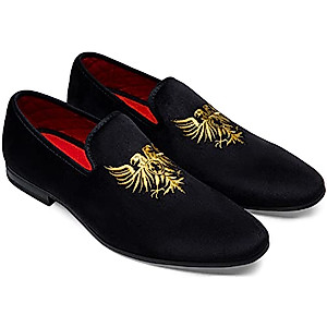 Jousen Men's Loafers Velvet Slip On Dress Men Shoes Soft Vintage Luxury Mens Wedding Party Prom Shoes for Men(AMY3026A Black 9.5)