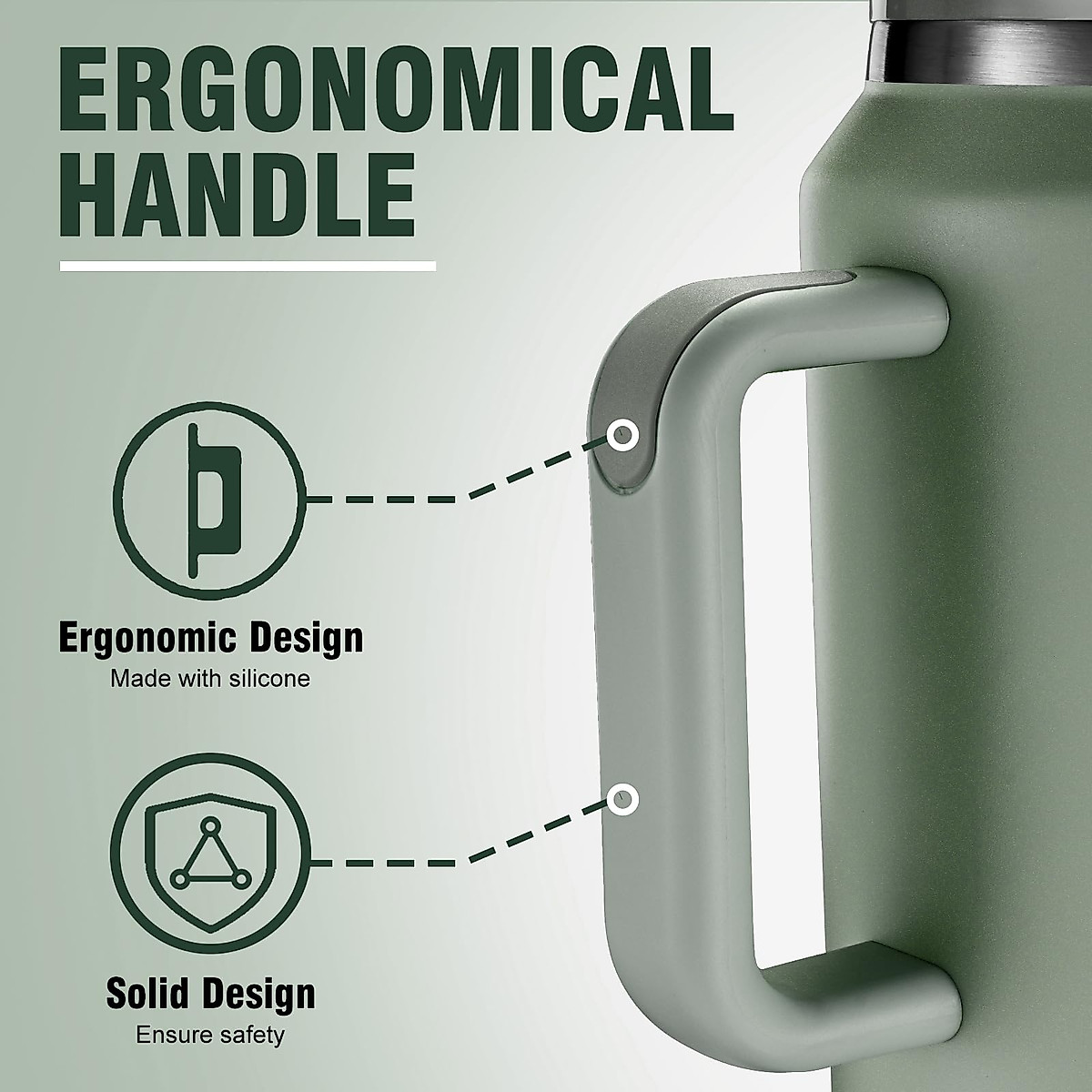 PlanetFlame 64oz Insulated Tumbler with Handle, Stainless Steel Double Wall Vacuumn Water Bottle, Lid and Straw for School, Gym, Hiking & Camping, Green