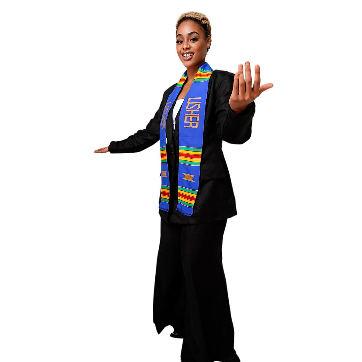 Dupsie's Usher Hand-woven Kente Cloth Stole/Sash. Blue