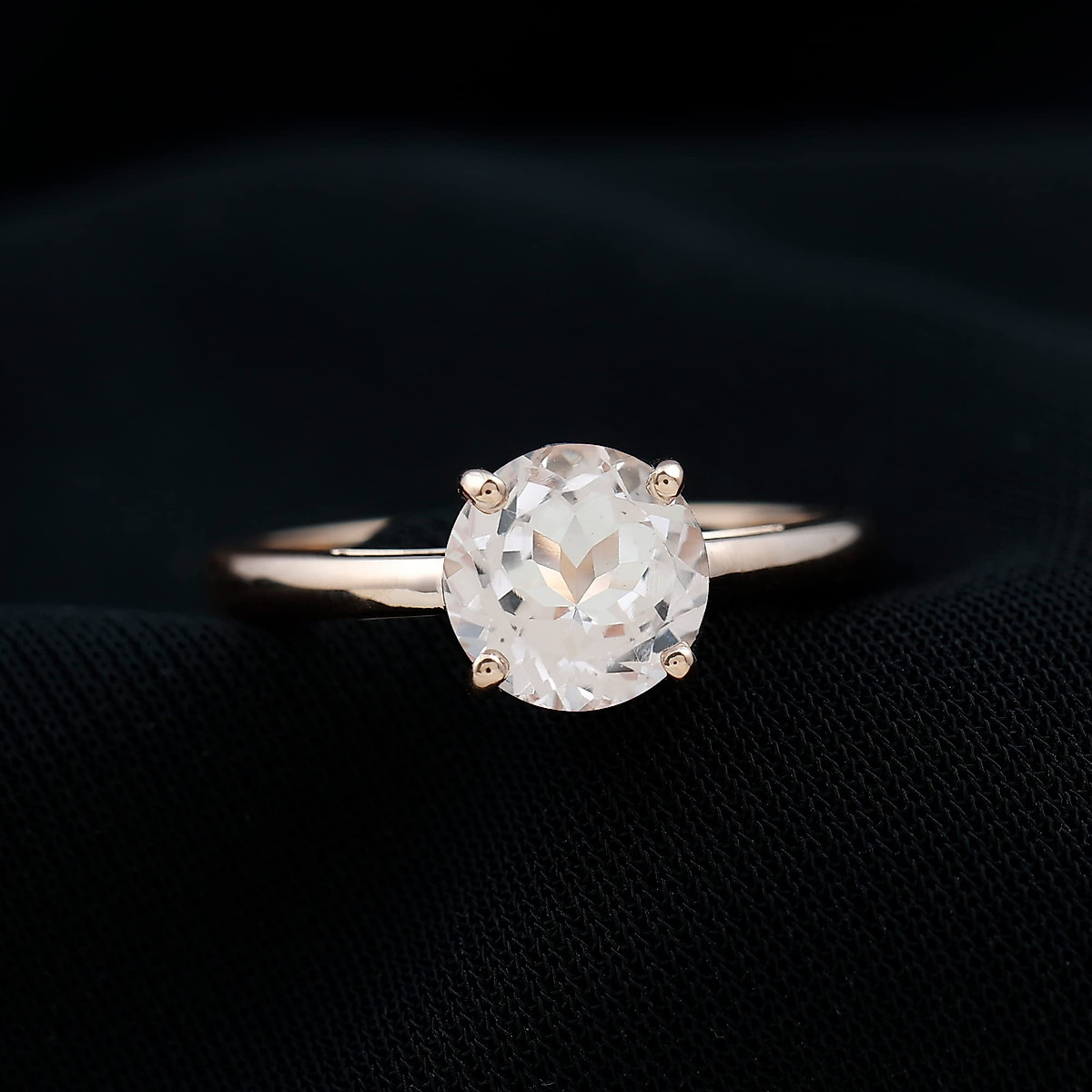 Natural Morganite Solitaire Engagement Ring| 8 MM Round| AAA Quality| October Birthstone Jewelry Gift for Women, 14K Rose Gold, Size:US 8.00