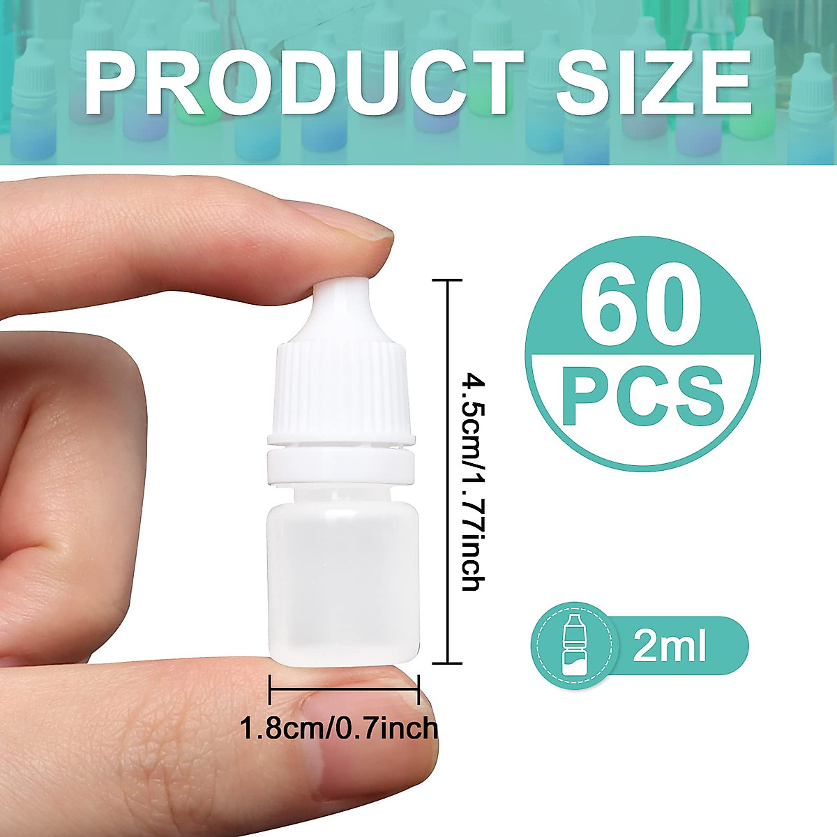 Ira Pollitt 60 Pack 2 ml Plastic Empty Dropper Bottles Squeezable Dropper Bottles Portable Drops Containers with Screw Cap and Plug for Home and Travel