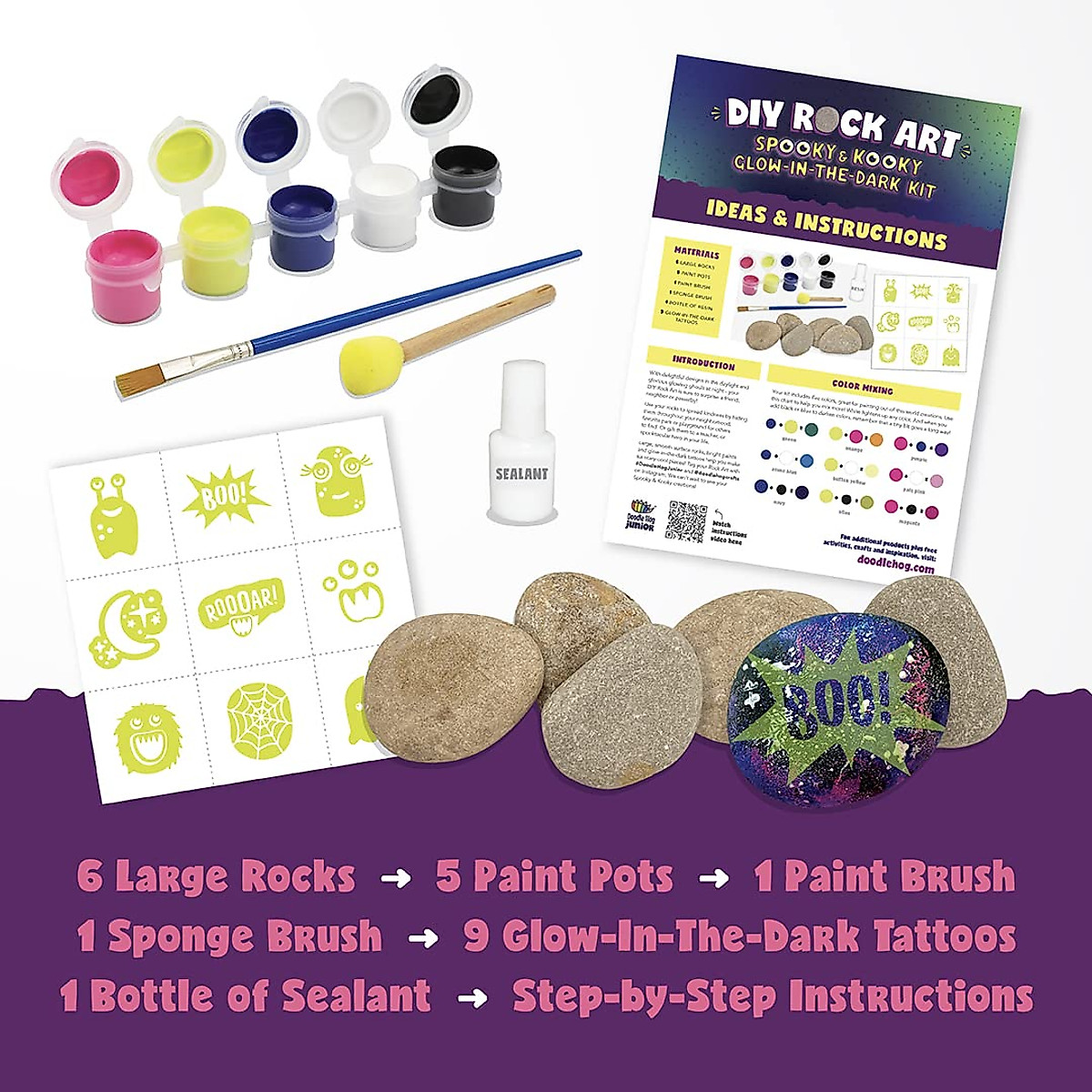 Glow In The Dark Rock Painting Kit for Kids - Arts and Crafts for Girls Boys Ages 6-12 - Art Craft Kits Paint Set - Supplies for Painting Rocks - DIY Gift Ideas, Activities Age 4 6 7 8- 12, 9-12