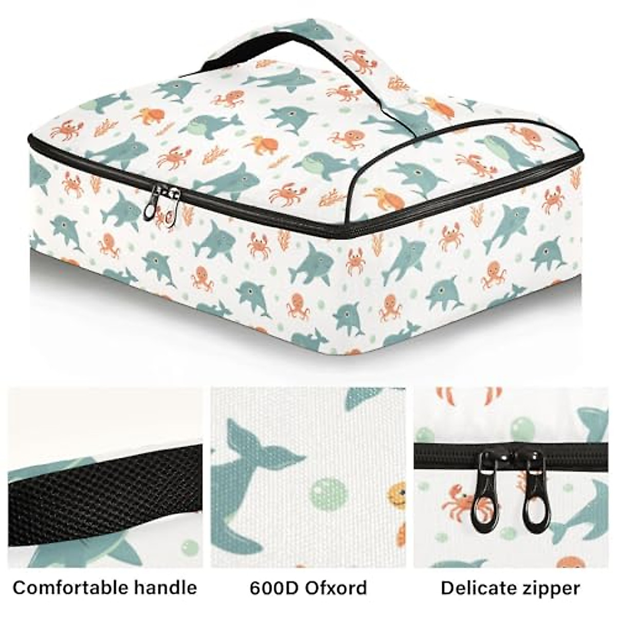Kcldeci Insulated Thermal Food Carrier Insulated Casserole Carrier for Hot or Cold Food,Nautical Cute Sea Animals Insulated Tote Bag for Potluck Cookouts Parties Picnic,Lasagna Lugger