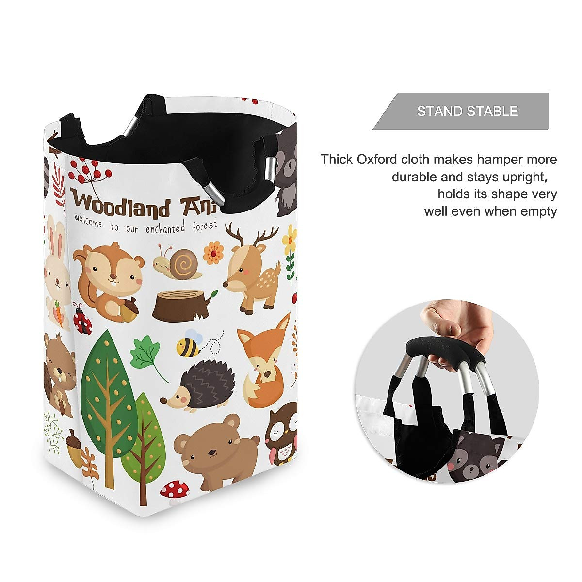 OREZI Woodland Animal Laudry Hamper,Waterproof and Foldable Laundry Bag for Storage Dirty Clothes Toys in Bedroom,Bathroom Dorm Room