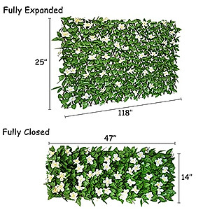 GLANT Expandable Fence Privacy Screen for Balcony Patio Outdoor,Decorative Faux Ivy Fencing Panel,Artificial Hedges (Single Sided Leaves) (1, Green-Flowers)