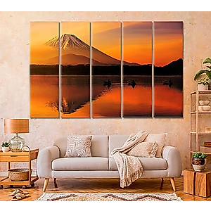 Silhouette of Three Fishermen on Boats on Shoji lake Japan Canvas Print 1 Panel / 36x24 inches