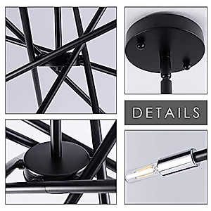VILUXY Contemporary Chandelier Lighting Fixture 6-Light Matt Black Finish Mid-Century Pendant Lighting for Dining Room Bedroom Kitchen Living Room
