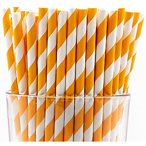 Pack of 150 Orange Swirls Biodegradable 4-Ply Paper Drinking Straws (Compostable, Non-toxic, BPA-free)