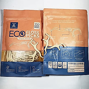 100 Mint Flavored Floss Picks | BPA Free, Eco-Friendly for Adults and Kids | Very Durable Sustainable Straw Wheat (100 Count, Mint)